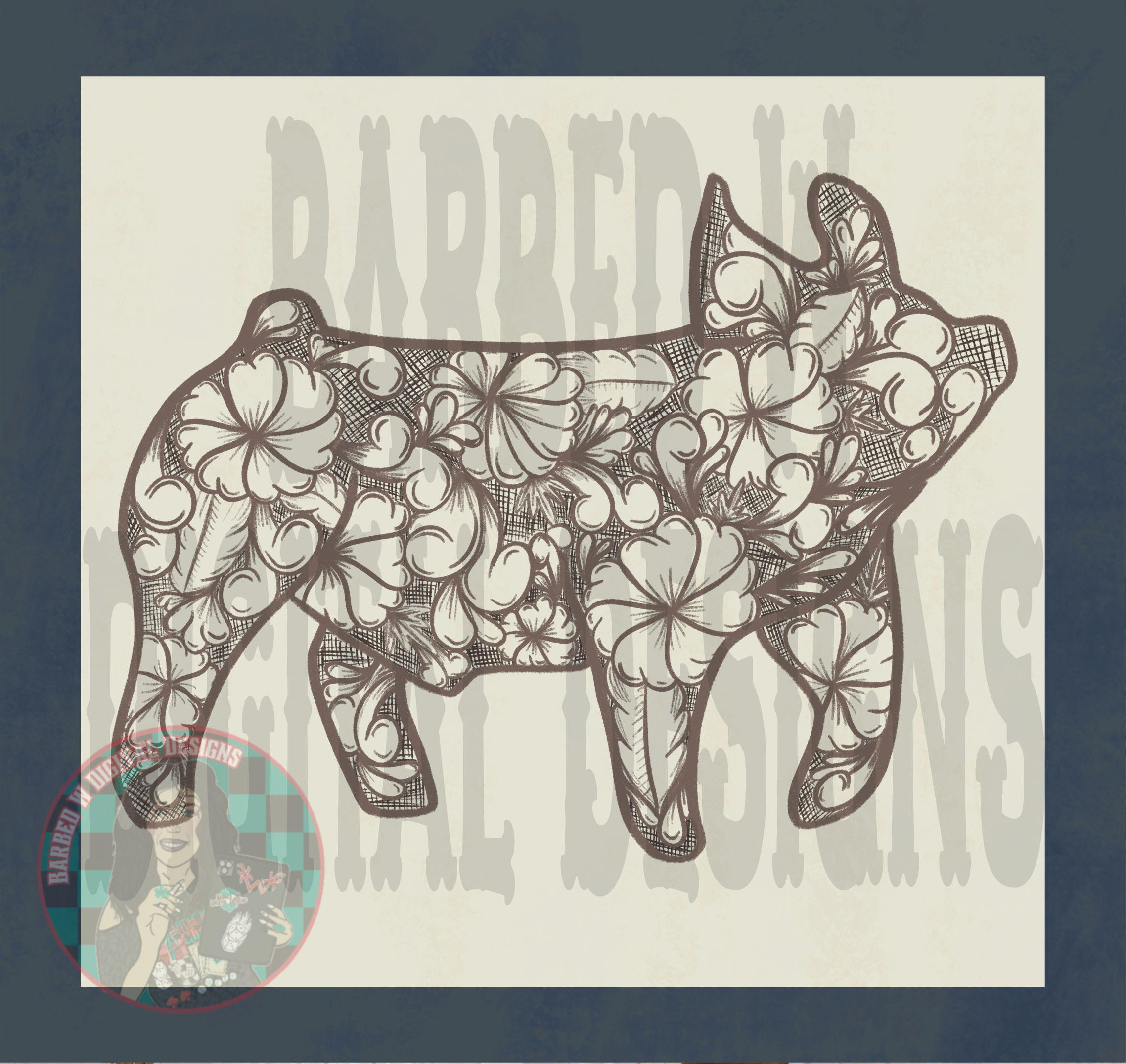 Tooled Leather Show Pig – Barbed W Digital Designs